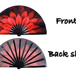 Meifan Rave Clack Large Folding Hand Fans for WomenMen, Chinese Japanese Bamboo Fans Handheld Fans for Festival, Dance, Gift, Performance, Decorations (Lotus flower)