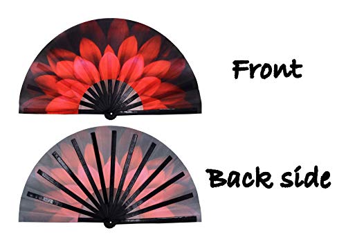 Meifan Rave Clack Large Folding Hand Fans for WomenMen, Chinese Japanese Bamboo Fans Handheld Fans for Festival, Dance, Gift, Performance, Decorations (Lotus flower)