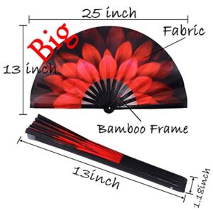 Meifan Rave Clack Large Folding Hand Fans for WomenMen, Chinese Japanese Bamboo Fans Handheld Fans for Festival, Dance, Gift, Performance, Decorations (Lotus flower)