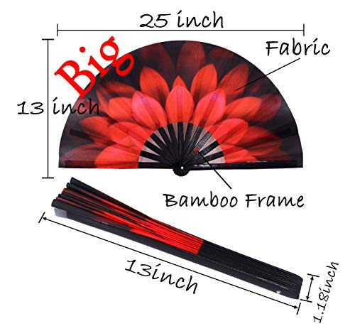 Meifan Rave Clack Large Folding Hand Fans for WomenMen, Chinese Japanese Bamboo Fans Handheld Fans for Festival, Dance, Gift, Performance, Decorations (Lotus flower)