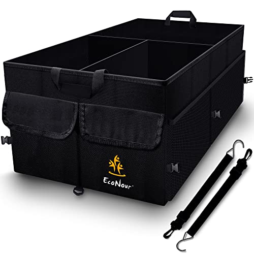 EcoNour Trunk Organizer for Car | Storage Organizer With Detachable Dividers for SUV | Collapsible Multi Compartment Groceries Organizer with Adjustable Straps | Car & Truck Accessories