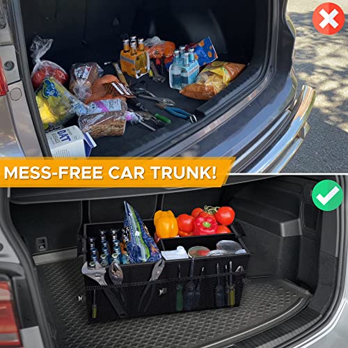 EcoNour Trunk Organizer for Car | Storage Organizer With Detachable Dividers for SUV | Collapsible Multi Compartment Groceries Organizer with Adjustable Straps | Car & Truck Accessories