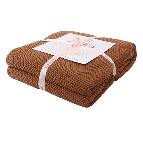 Adory Sweety Throw Blanket Moss Stitch Solid Soft Sofa Couch Decorative Knitted Blanket,50 x 60 inch, As Gift with Free Washing Bag (Coffee)