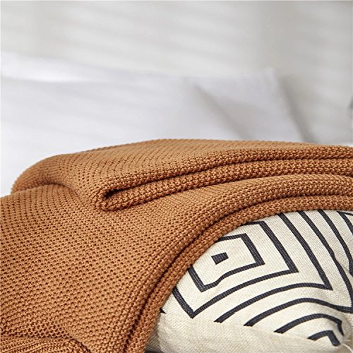 Adory Sweety Throw Blanket Moss Stitch Solid Soft Sofa Couch Decorative Knitted Blanket,50 x 60 inch, As Gift with Free Washing Bag (Coffee)