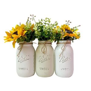 set of 3, 4, or 5 – painted distressed mason jars – choose pint 16 oz or quart 32 oz, your choice of jar colors, artificial flowers are optional, rustic wedding centerpieces for tables mason jars