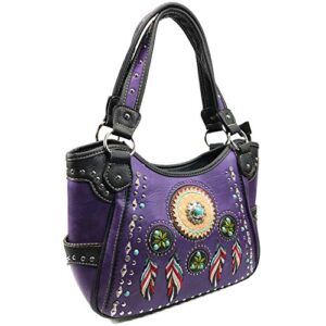 Justin West Tribal Dream Catcher Feather Embroidered CCW Concealed Carry Handbag (Purple Tote Only)