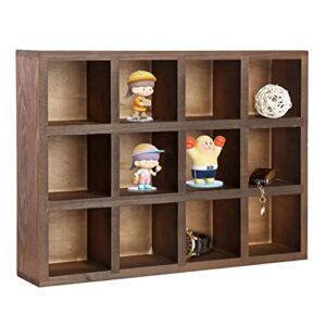 mygift brown wood hanging shadow box, shot glasses display case, crystal display shelves, collectibles display shelf, freestanding or wall mounted shelving unit with 12 compartments