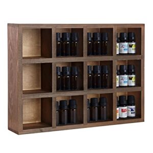 MyGift Brown Wood Hanging Shadow Box, Shot Glasses Display Case, Crystal Display Shelves, Collectibles Display Shelf, Freestanding or Wall Mounted Shelving Unit with 12 Compartments