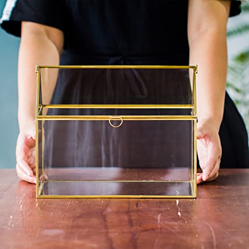 NCYP Large Glass Card Box, 10.2" Handmade House Shape Gold Clear Terrarium Planter for Wedding Reception, Home Geometric Party Centerpiece Gift, Upgraded Reinforced Glass Version (Glass Box Only)