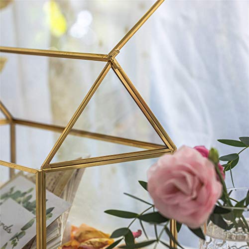 NCYP Large Glass Card Box, 10.2" Handmade House Shape Gold Clear Terrarium Planter for Wedding Reception, Home Geometric Party Centerpiece Gift, Upgraded Reinforced Glass Version (Glass Box Only)