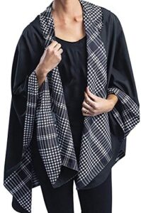 raincaper womens rain cape poncho coat jacket with hood reversible gorgeous ultrasoft (choose your color) (black & b&w houndstooth plaid)