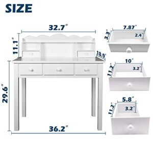 FUNKOCO Home Office Furniture Writing Desk,Computer Work Station with Detachable Hutch,5 Drawers(White)