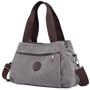 dourr hobo handbags canvas crossbody bag for women, multi compartment tote purse bags (gray – medium)