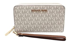 michael kors jet set travel large flat multifunction phone case wristlet (vanilla/dark acorn)