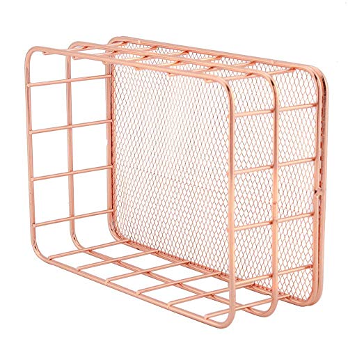 FTVOGUE Makeup Storage Basket Organizer, Rose Gold Mesh Cosmetic Storage Holder Shelves for Makeup Brush Pen Holder(C)