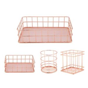 FTVOGUE Makeup Storage Basket Organizer, Rose Gold Mesh Cosmetic Storage Holder Shelves for Makeup Brush Pen Holder(C)