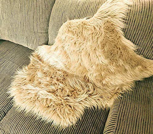 Soft Faux Sheepskin Lamb Fur Chair Cover, Seat Cover, Area Rug, Mat, Baby Blanket, 2 x 3 Feet - Natural (Oatmeal, Beige, Tan,