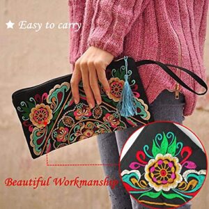 Clutch Purse, Embroidery Flower Clutch Handbag Evening Bags Handbags Wristlet Clutches Bag Wallet Summer Beach Bag for Women