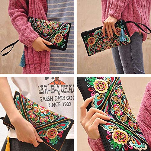 Clutch Purse, Embroidery Flower Clutch Handbag Evening Bags Handbags Wristlet Clutches Bag Wallet Summer Beach Bag for Women