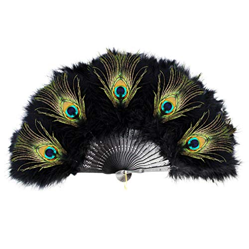 Yolyoo Vintage Style Marabou Feather Hand Fan Peacock Folding Handheld Fan for Dancing Party Flapper(Purple) (Black)