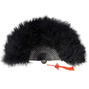 Yolyoo Vintage Style Marabou Feather Hand Fan Peacock Folding Handheld Fan for Dancing Party Flapper(Purple) (Black)