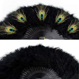 Yolyoo Vintage Style Marabou Feather Hand Fan Peacock Folding Handheld Fan for Dancing Party Flapper(Purple) (Black)