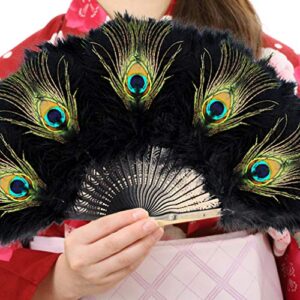 Yolyoo Vintage Style Marabou Feather Hand Fan Peacock Folding Handheld Fan for Dancing Party Flapper(Purple) (Black)