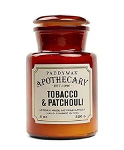 paddywax candles apg806 apothecary collection soy wax blend candle in glass jar, medium, 8 ounce, tobacco & patchouli