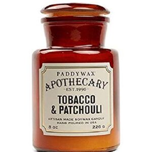 Paddywax Candles APG806 Apothecary Collection Soy Wax Blend Candle in Glass Jar, Medium, 8 Ounce, Tobacco & Patchouli