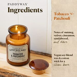 Paddywax Candles APG806 Apothecary Collection Soy Wax Blend Candle in Glass Jar, Medium, 8 Ounce, Tobacco & Patchouli