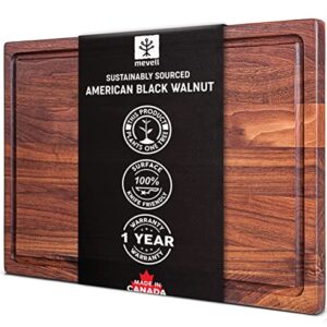 Mevell Walnut Wood Cutting Board for Kitchen, Reversible Wooden Chopping Board With Juice Grooves, Made in Canada (Walnut, 17x11x0.75)