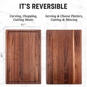 Mevell Walnut Wood Cutting Board for Kitchen, Reversible Wooden Chopping Board With Juice Grooves, Made in Canada (Walnut, 17x11x0.75)