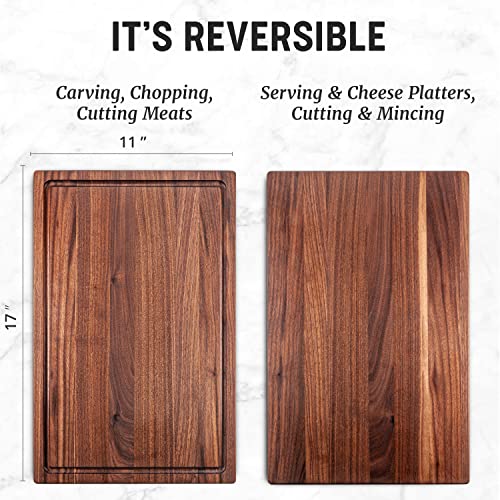 Mevell Walnut Wood Cutting Board for Kitchen, Reversible Wooden Chopping Board With Juice Grooves, Made in Canada (Walnut, 17x11x0.75)