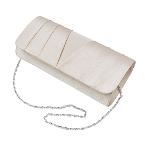 Elegant Classic Satin Pleated Satin Flap Clutch Evening Bag Handbag, Champagne