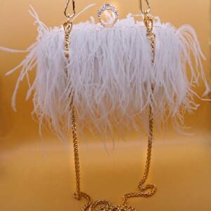 QEBURI Women Fluffy Ostrich Feather Evening Dress Clutch Bag Purse Shoulder Bag (White)