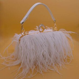 QEBURI Women Fluffy Ostrich Feather Evening Dress Clutch Bag Purse Shoulder Bag (White)