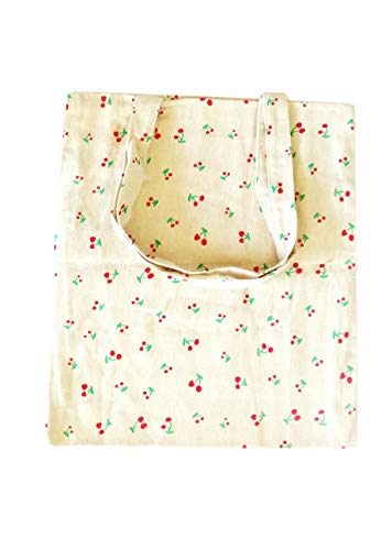 Chezi Women's Cute Cherry Cotton Canvas Tote Shoulderbag Shopping Bag Beige (Zip)