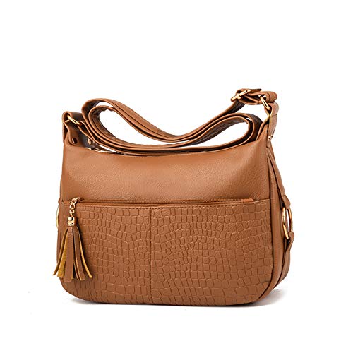 NOTAG Women's Crossbody Bags Leather Shoulder Purse with Tassel Lightweight Travel Messenger Bags (Brown)