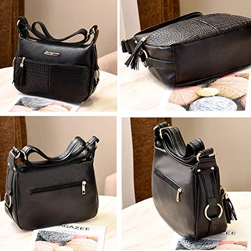 NOTAG Women's Crossbody Bags Leather Shoulder Purse with Tassel Lightweight Travel Messenger Bags (Brown)