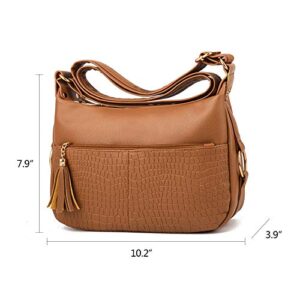 NOTAG Women's Crossbody Bags Leather Shoulder Purse with Tassel Lightweight Travel Messenger Bags (Brown)