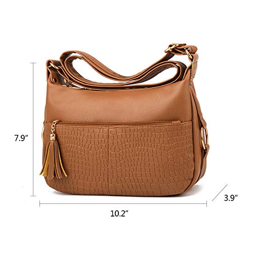 NOTAG Women's Crossbody Bags Leather Shoulder Purse with Tassel Lightweight Travel Messenger Bags (Brown)