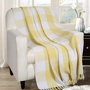 Buffalo Plaid Cotton Throw Blanket With Fringes 50x60 Inch- Lime Yellow,Cotton Throw For Sofa, Farmhouse Throw,Throw For Couch,Everyday Use,Well Crafted For Durabilty,All Season Blanket