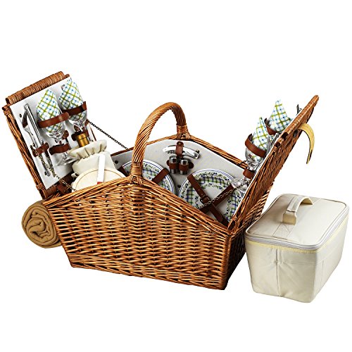 Picnic at Ascot Picnic Basket, 23" wide x 15.5" deep x 9.25" high, Wicker with Gazebo Plates/Napkins