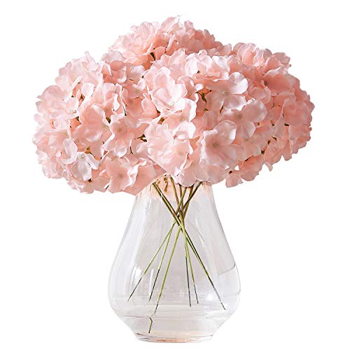 KISLOHUM Artificial Hydrangea Flowers Blush Heads 10 Fake Hydrangea Silk Flowers for Wedding Centerpieces Bouquets DIY Floral Decor Home Decoration with Stems.