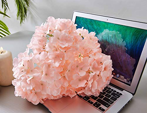 KISLOHUM Artificial Hydrangea Flowers Blush Heads 10 Fake Hydrangea Silk Flowers for Wedding Centerpieces Bouquets DIY Floral Decor Home Decoration with Stems.