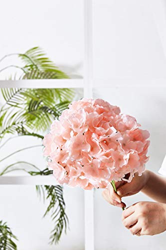 KISLOHUM Artificial Hydrangea Flowers Blush Heads 10 Fake Hydrangea Silk Flowers for Wedding Centerpieces Bouquets DIY Floral Decor Home Decoration with Stems.