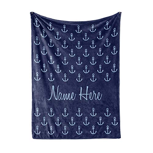 Personalized Fleece Blanket - Custom Throw Blankets for Adults Men Women Kids - Nautical Theme Navy Blue Anchor (Baby/Pet 30"x40")