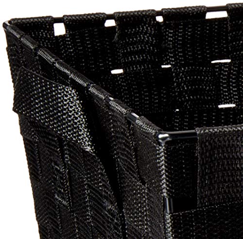 Home Basics Multi-Purpose Medium Woven Strap Open Bin Basket with Handles, Black