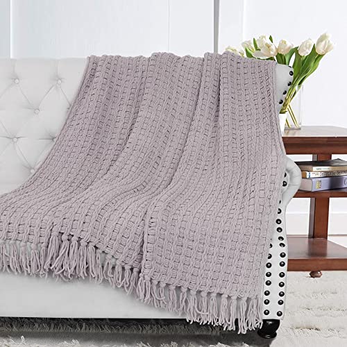 Home Soft Things Space Yarn Knitted Throw Blanket, 50'' x 60'', Lilac, Comfortable Snuggly Warm Gorgeous Throw Blanket Couch Sofa Bed Cover Home Décor