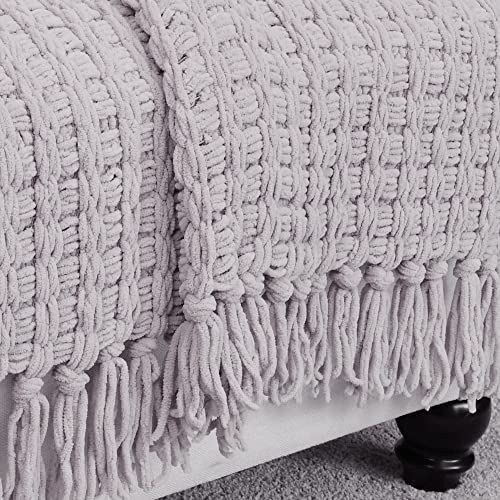 Home Soft Things Space Yarn Knitted Throw Blanket, 50'' x 60'', Lilac, Comfortable Snuggly Warm Gorgeous Throw Blanket Couch Sofa Bed Cover Home Décor